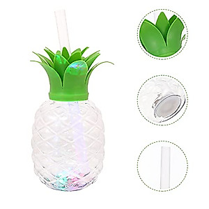 LED Light Up Pineapple Cups:3pcs Pineapple Drink Cups with Straws Luau Party Decorations Hawaiian Luau Tiki and Beach Theme Party Decorations for Kids and Adults