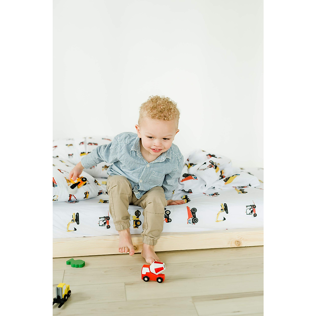 100% Cotton Fitted Crib Sheet - Premium Baby Bedding - Soft, Breathable & Durable - Construction Trucks Print