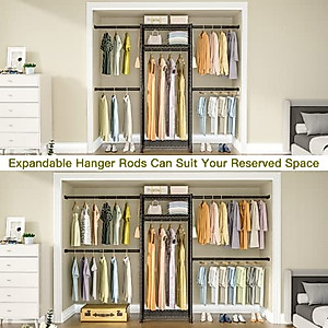 Ulif M3 Clothes Rack Closet Organizer and Storage System 3 Tiers Built-in Wall Mounted Heavy Duty Garment Rack with 4 Expandable Hanger Rods, Fits Space 4.3-9.3 ft, 72.2"H, Load Capacity 710LBS, Black