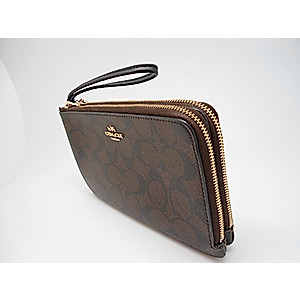 Coach Signature PVC Large Double Zip Wristlet Purse Brown Black F16109