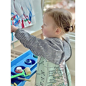Bibbrella Long Sleeve Bibs for Messy Eaters, Full Coverage Bibs For Baby and Toddlers, Baby Led Weaning Bibs 6m-3y, Toddler Bibs 1-3 years Waterproof Bibs, Blue Map