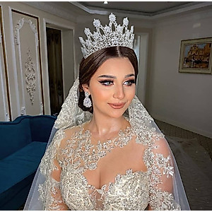 Jorsnovs Luxury Cubic Zirconia Tall Wedding Bridal Tiaras Birthday Crown Large Quinceanera Hair Accessories for Women Bride