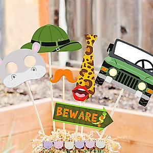41PCS Jungle Safari Photo Booth Props Wild Animals Forest Themed Party Props Kit for Jungle Safari Kids Baby Shower Birthday Party Decorations Supplies