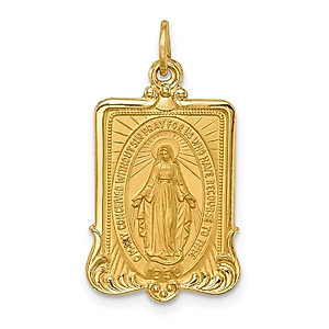 Diamond2Deal 14k Yellow Gold Satin Large Rectangle Framed Miraculous Medal (L- 26.15 mm W- 14.5 mm)