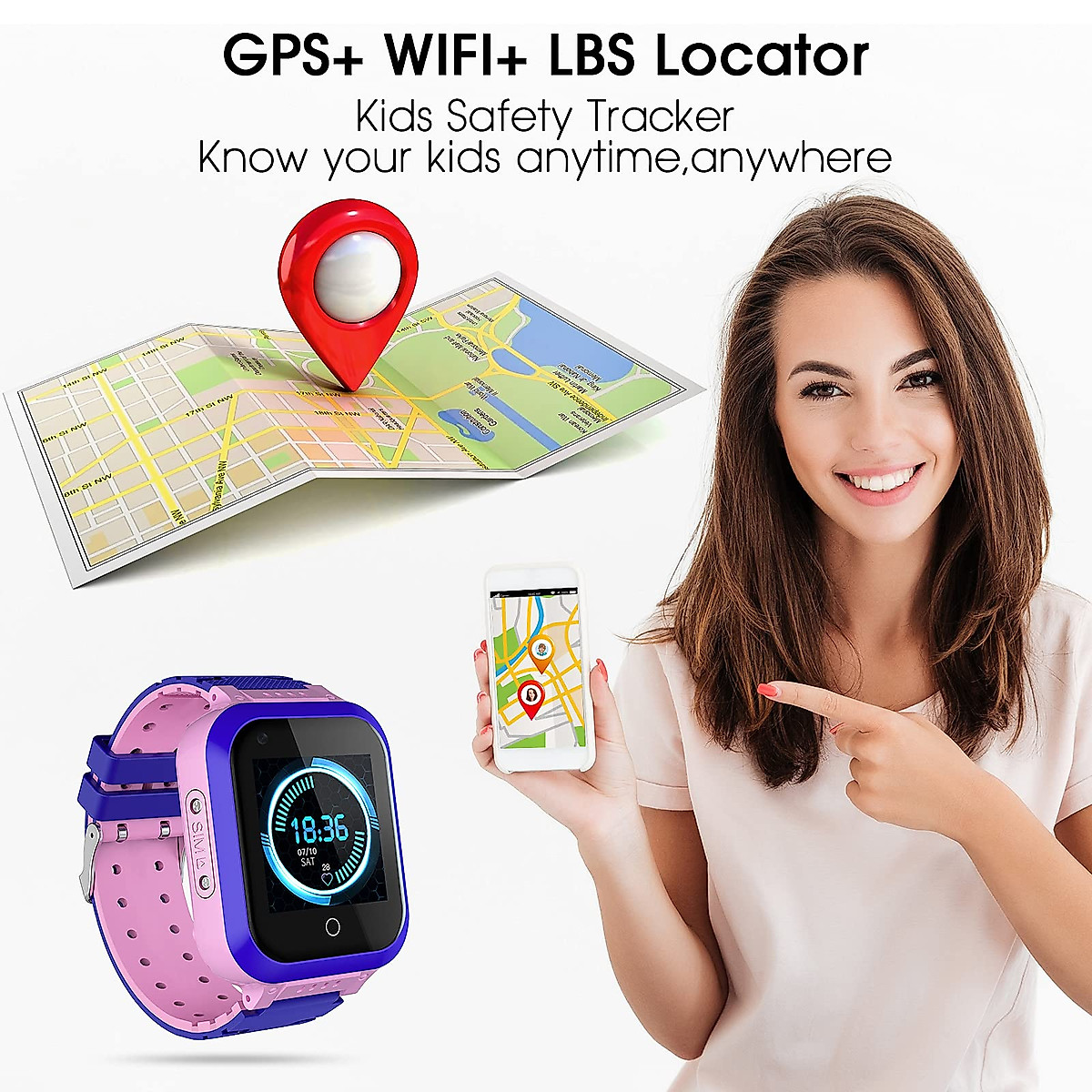 cjc 4G Kids Smartwatch, Smart Watch for Kids, IP67 Waterproof Watches with GPS Tracker, 2 Way Call Camera Voice & Video Call SOS Alerts Pedometer WiFi Wrist Watch, 3-12 Years Boys Girls