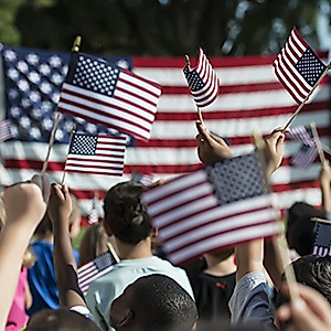 Anley LOT OF 50 - USA 4x6 in Wooden Stick Flag - July 4th Decoration, Veteran Party, Grave Marker, etc. - HandHeld American Flag with Kid Safe Golden Spear Top (Pack of 50)