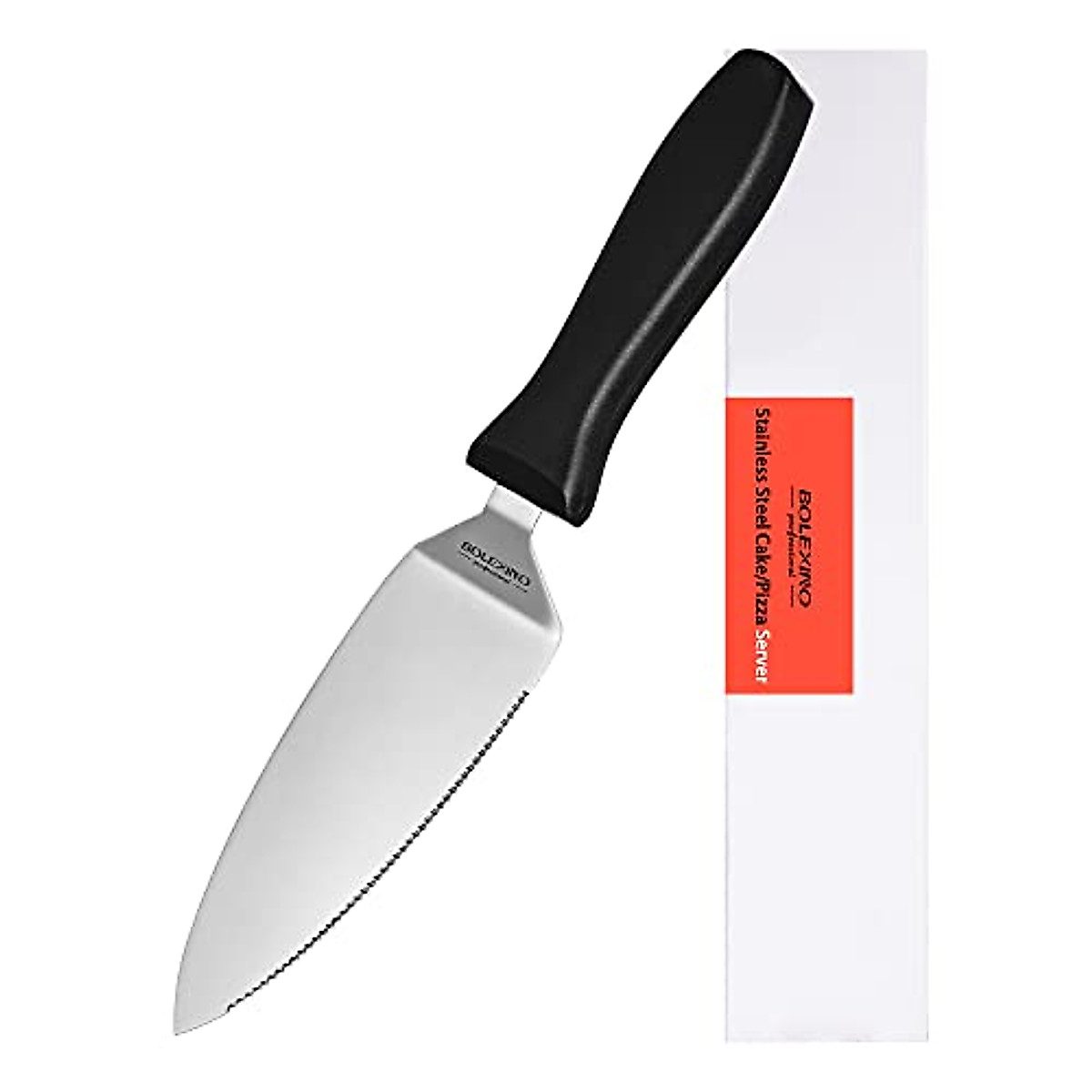 BOLEX 7 inch Professional Stainless Steel Pie Server/Cake Cutter Server - Flatware Utility Pie Cutter with No-slip Plastic Handle - Resistant Pizza Cutter/Server Spatula for Pie/Cake/Dessert(Black)