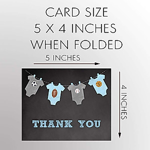 Sports Thank You Cards Baby Shower Soccer Football Baseball Soccer MVP Little Champ All Star Boys Birthday Party Appreciation Gratitude Thanks Folding Notes Blue It's A Boy Chalkboard (50 count)