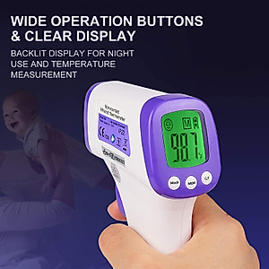 HUHETA Infrared Thermometer for Adults, Non Contact Forehead Thermometer with Fever Alarm, Accurate Reading and Memory Function, Body Temperature & Surface of Objects Use (Purple)