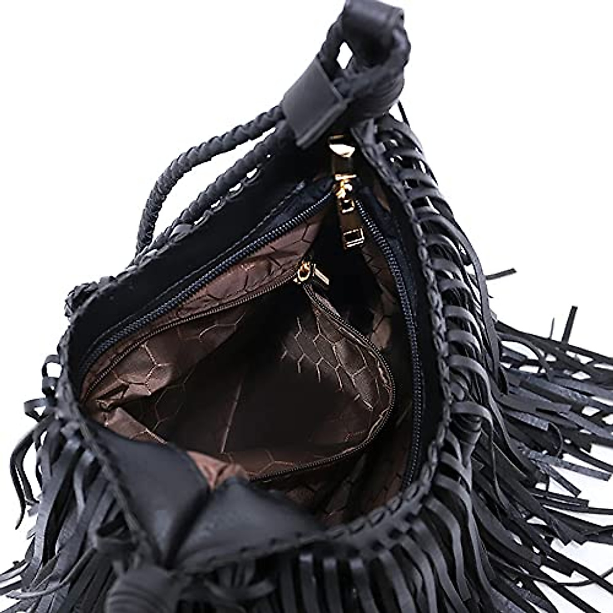 DBMGB Leather Hobo Bag, Fringe Crossbody Bags, Tassel Purse, Vintage Shoulder Handbags, for Women Girls,Black