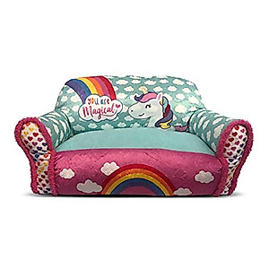 Heritage Kids Double Bean Bag Sofa Chair with Sherpa Trim, Unicorn You are Magical Print Large