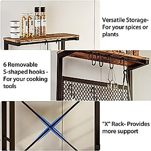 IRONCK Bakers Rack, Microwave Stand with Power Outlet, Industrial Coffee Bar with Wire Drawer for Kitchen, Living Room Easy Assembly and Save Space Vintage Brown