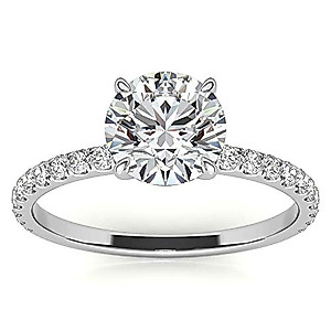 10K Solid White Gold Handmade Engagement Ring 2.00 CT Round Cut Moissanite Diamond Solitaire Wedding/Bridal Rings Set for Women/Her, Amazing Ring Gift for Her