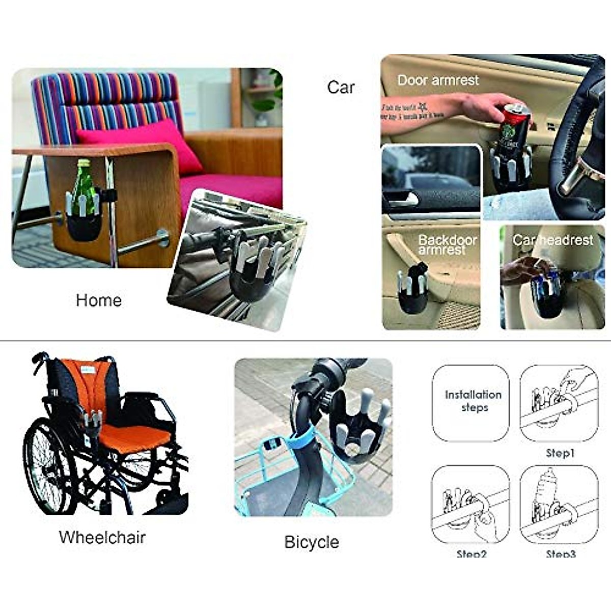 Stroller Cup Holder with Flexible Grips and Newly Designed Adjustable Straps, Universal, 360 Degrees Rotation, Multi-Functional 2020-Model