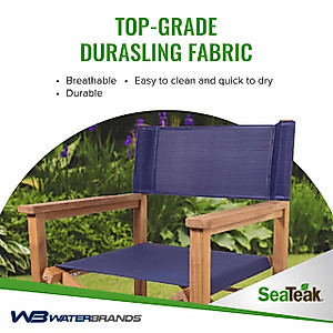 SeaTeak Director's Chair | with DURASLING Fabric Seat Cover | Foldable Director’s Chair | Blue | 34.5" L x 23.75" W x 20.5" H