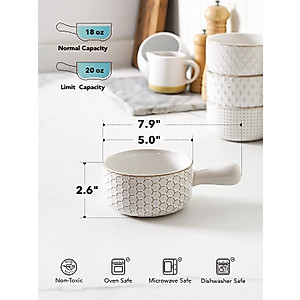 LE TAUCI French Onion Soup Bowls, 18 Ounce Soup Bowls With Handles for Chili, Beef Stew, French Onion Soup Crocks Oven Safe - 5 inch, Set of 4, Arctic White