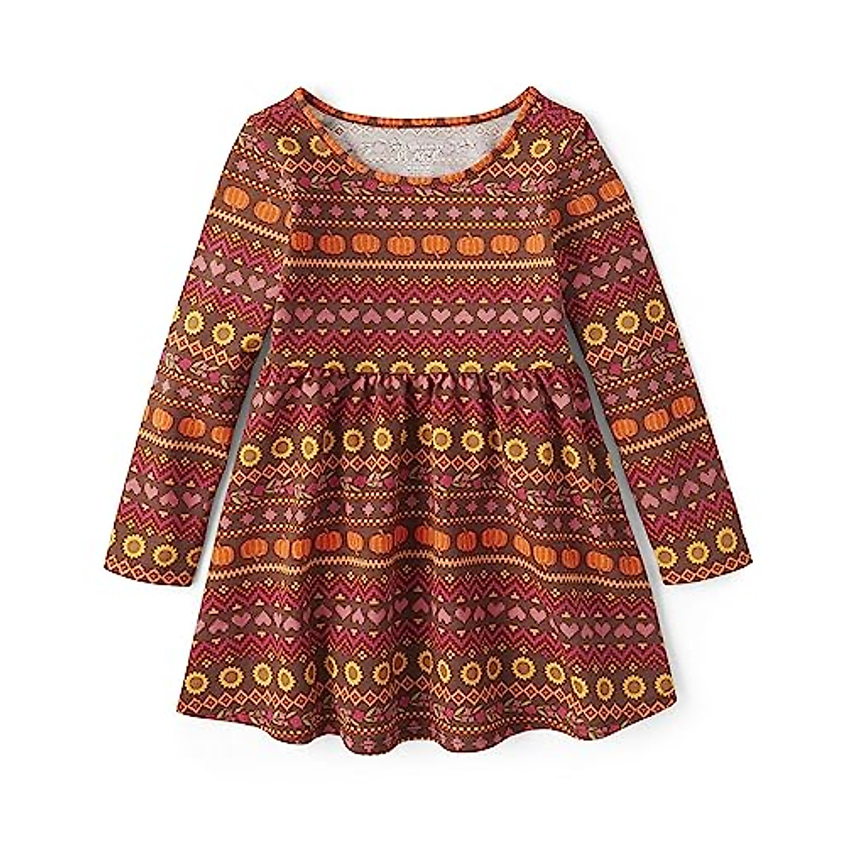 The Children's Place Baby Girls' and Toddler Long Sleeve Fashion Dress, Dark Earth
