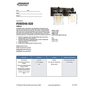 Calhoun Collection 2-Light Clear Glass Farmhouse Bath Vanity Light Antique Bronze