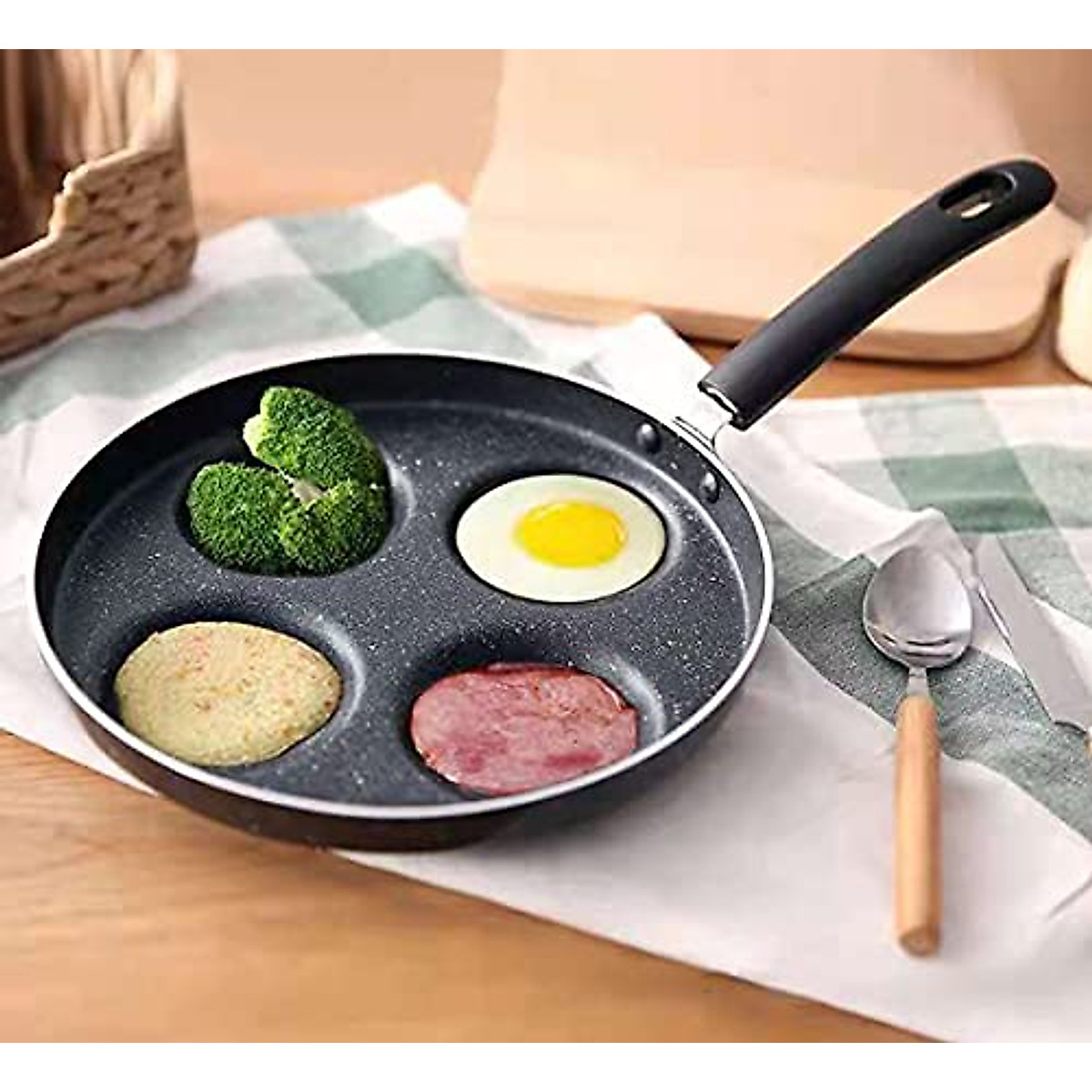 Lchkrep Four-cup egg pan, medical stone non-stick frying pan, Multi Egg Frying Pan, Compatible with all heat sources (3-inch eggs)