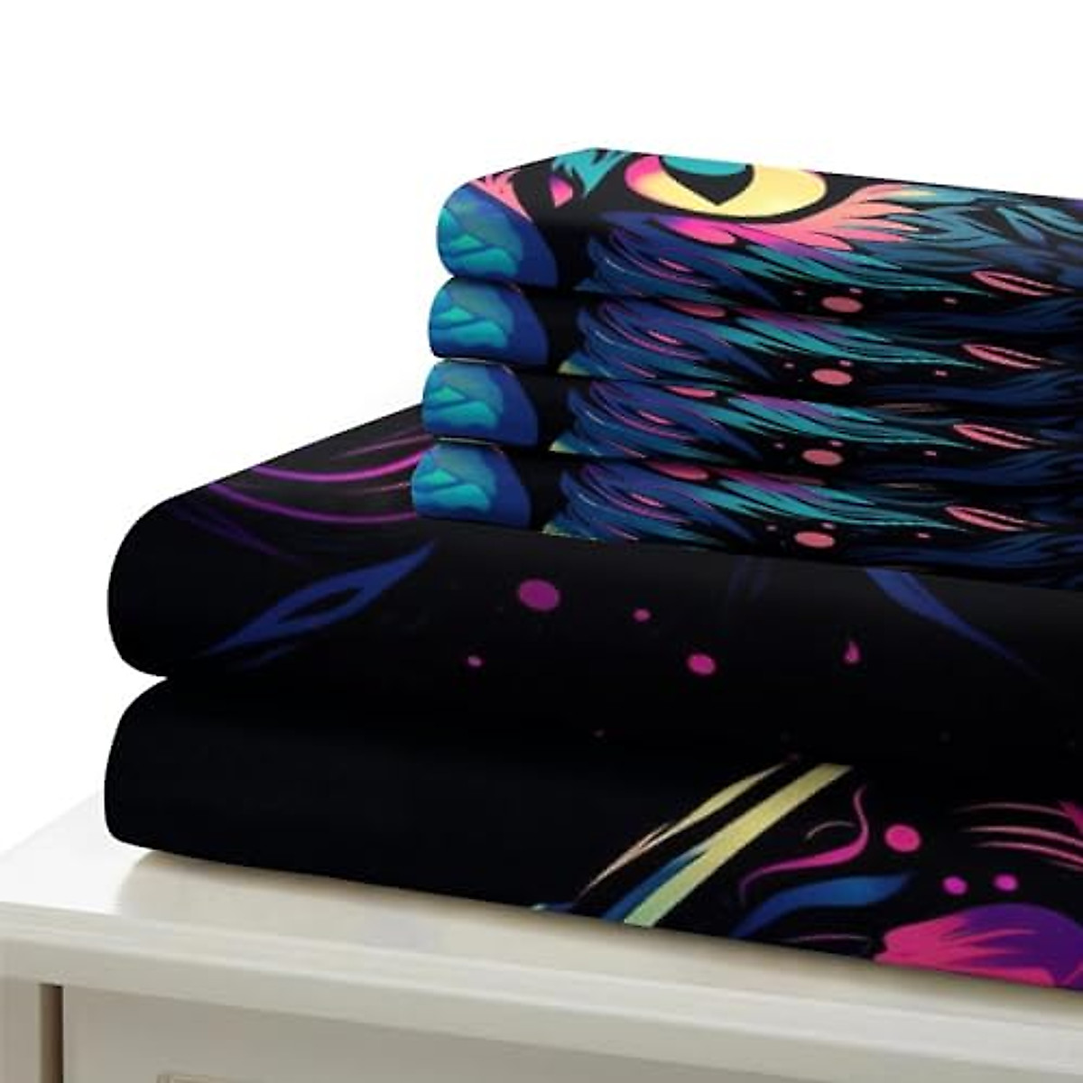 MEFESE Colorful Line Cat Theme 3D Bedding Duvet Cover Set Neon Cool Style 3 Piece (1 Duvet Cover+2 Pillowcase) for Teen Boys Girls Sports Microfiber Bedding Quilt Twin（173x218cm）