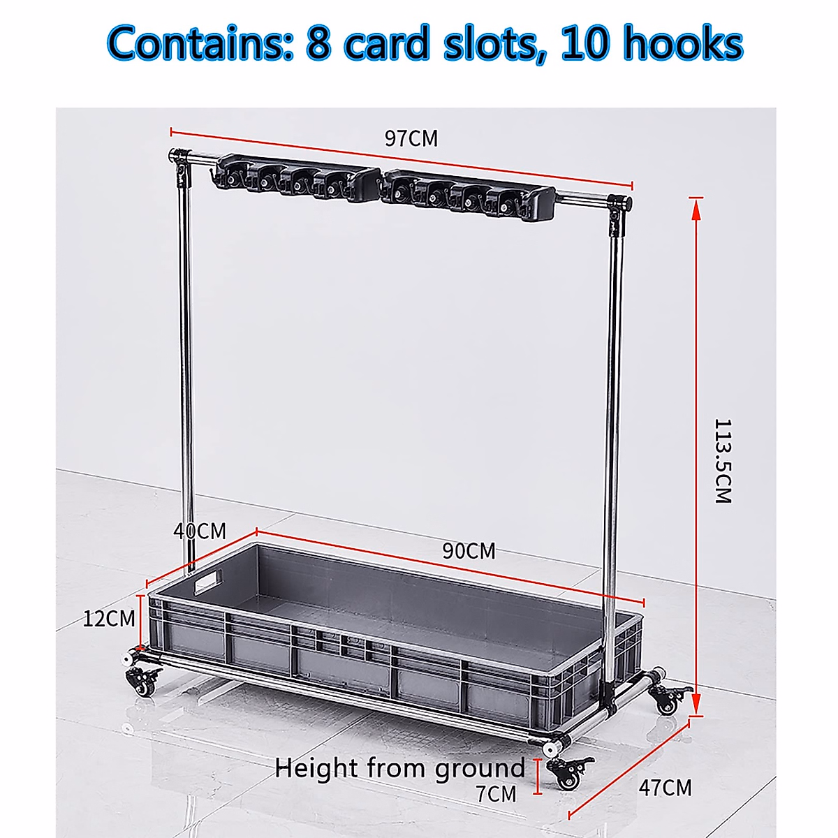 WXZX Floor-Standing Broom And Mop Rack Can Be Moved,Adjustable Height, Rack, Tool Cleaning Cart, Stainless Steel Storage Durable Storage,for Garages, Hotels, Schools, Restaurants, Etc, 8slots