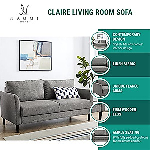 Naomi Home Claire Affordable Modern Couch & Living Room Sofa - Mid-Century Style, Compact Design for Small Spaces - Eco-Friendly Linen - Easy Assembly - Sofa Couch Bliss, Gray