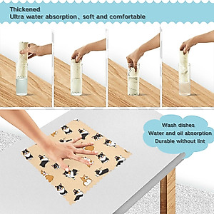 JIPONI 6 Pack Kitchen Dishcloth, Corgi Dog Animal Absorbent Dish Towels Reusable Soft Cleaning Cloths 11 x 11 inch