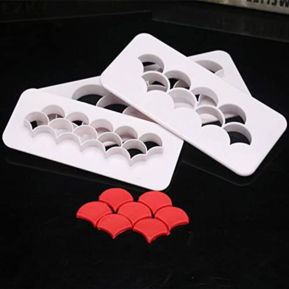 12 Pcs Cake Fondant Cutter, Fish Scale Fondant Cutters 4 Size Geometric Biscuit Cutters Cake Decorating Cookie Cutter Cake Border Decorating Tool for Square & Hexagon Cookie Cutters