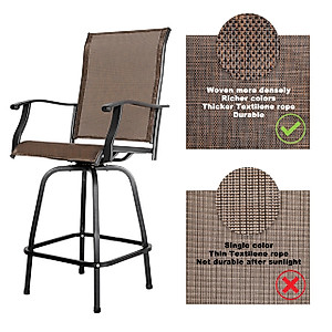 NUU GARDEN Outdoor Patio Swivel Bar Stools with Backrest, Set of 2 Swivel Bar Stools, 360 Degree Swivel Patio Bar Height Outdoor Chairs, Black&Brown