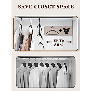 HOUSE DAY Black Plastic Hangers 50 Pack with 20 Pack Hanger Connector Hooks, Premium Slim Clothes Notched Hangers Space Saving, Heavy Duty Closet Hangers for Coat, Suit, Shirt, Dress