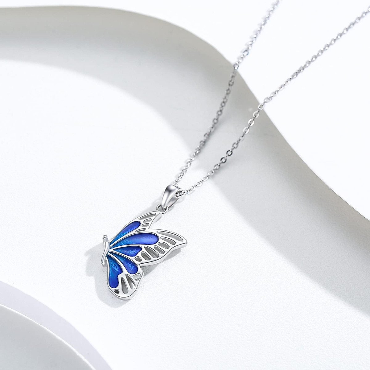 AOVEAO Butterfly Necklace,925 Sterling Silver Hypoallergenic Butterfly Necklace Jewelry for Sensitive Ears Mother Day Gift for Women Girlfriend Butterfly Lovers with Gift Box