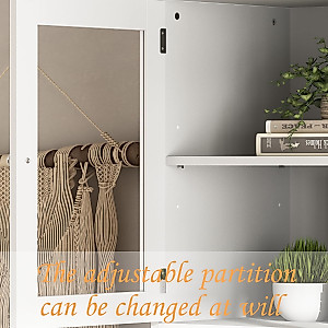 ECACAD 67.9" H Modern Bookcase Storage Cabinet with 6 Glass Doors & Adjustable Shelves, 6-Tier Wood Bookshelf Display Cabinet for Living Room & Office, White