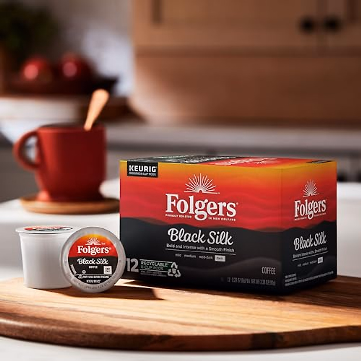 Folgers Black Silk Dark Roast Coffee, 12 Keurig K-Cup Pods