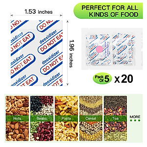 400cc Oxygen Absorbers for Food Storage, 100 Count (20x Packs of 5), O2 Absorber with Indicator for Long Term Food Storage Vacuum Mylar Bags Survival Canning Dehydrated Airtight Container Freeze Dryer