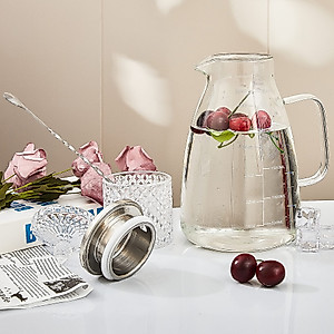 Transparent Glass Pitcher, 88oz/2.5L - Large Drinking Pitcher with Lid, Precise Scale Line, Mixing Spoon and Brush