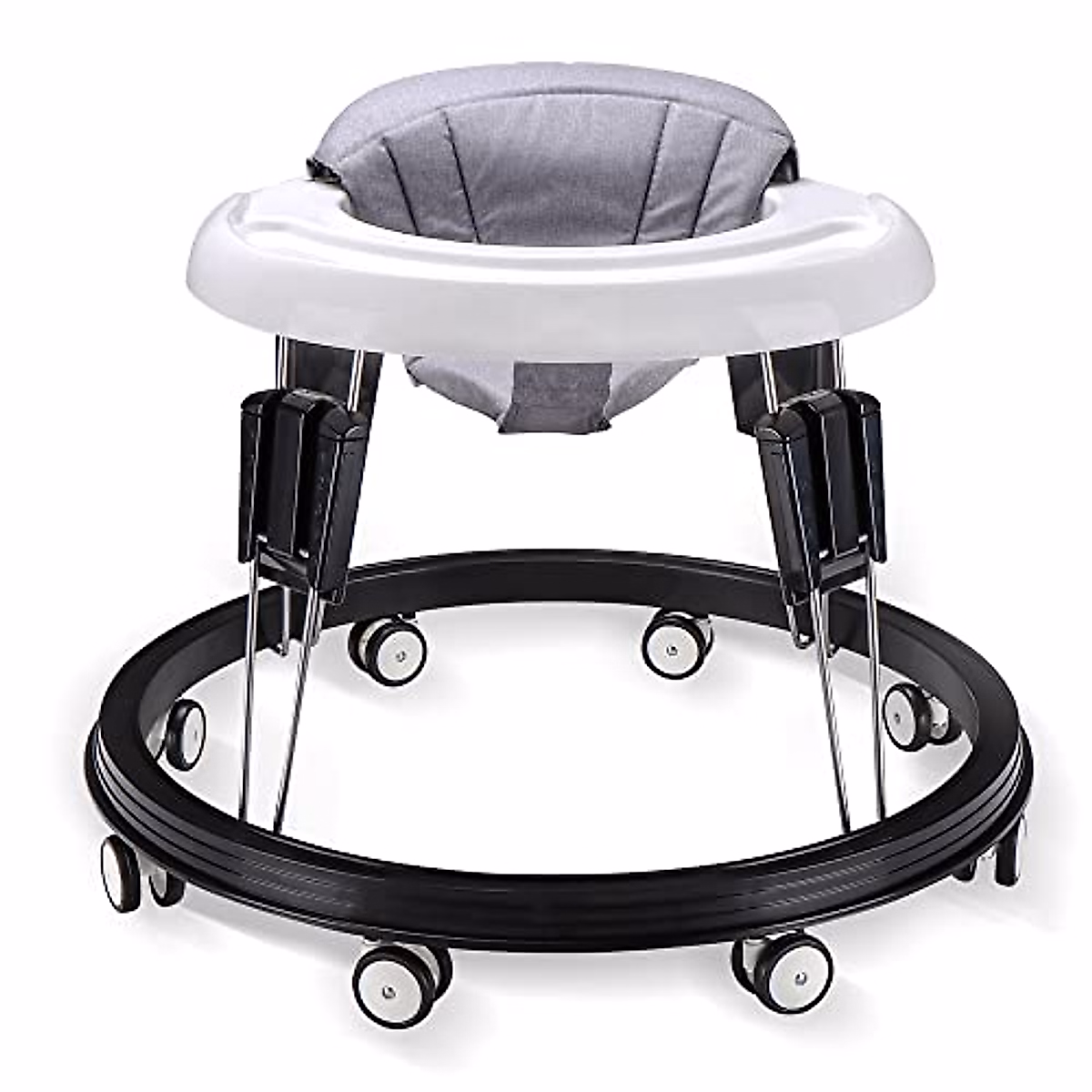 Baby Walker Adjustable Height, ABIOSER Multi-Function Anti-Rollover Folding Walker Suitable for All terrains for Baby Boys and Baby Girls 6-18 Months 9 Heights Adjustable (Gray)