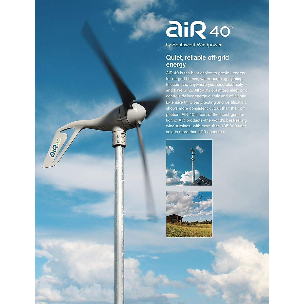 Primus Wind Power Air 40 Wind Turbine Generator | Land Off-Grid Remote Power Applications