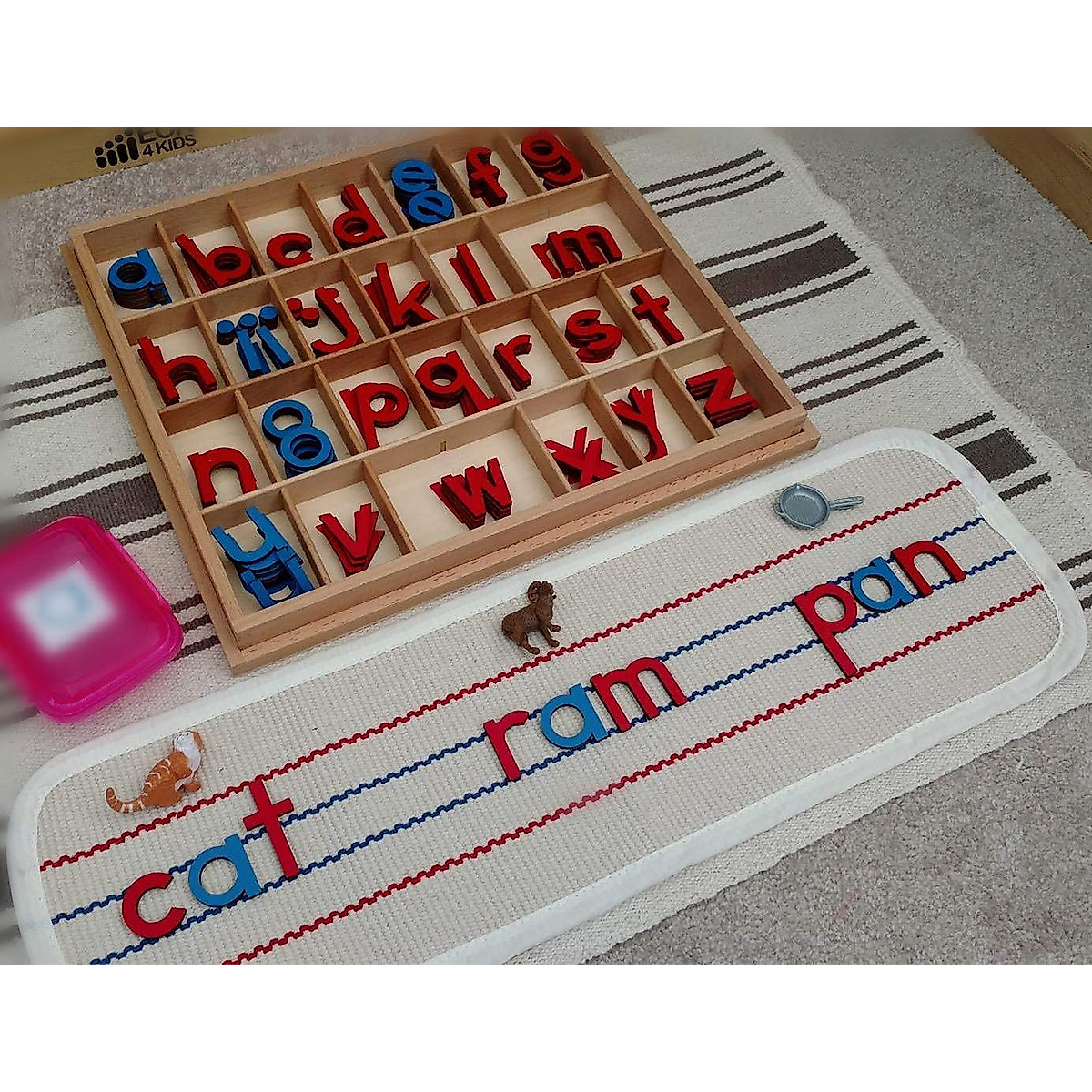 Kids Rug Montessori Mat Children Playing Mat for Nursery Cotton Working Rug Small Hand Woven Rug, 23.6''×7.8''