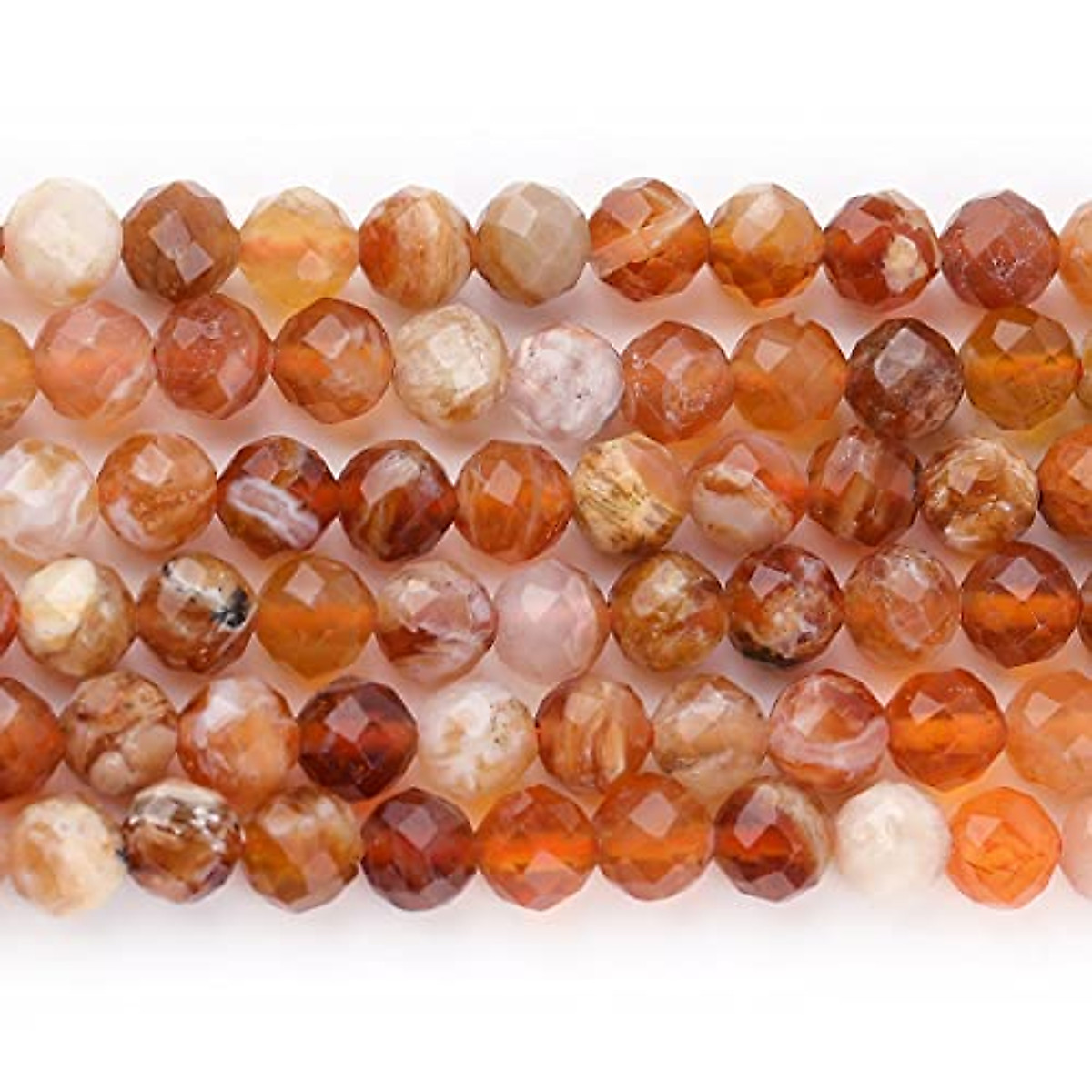 JOE FOREMAN AA Grade 4mm Natural Orange Fire Opal Gemstone Quartz Faceted Round Tiny Small Spacer Beads for Jewelry Making Bracelet Earrings Charms Full Strand 15"