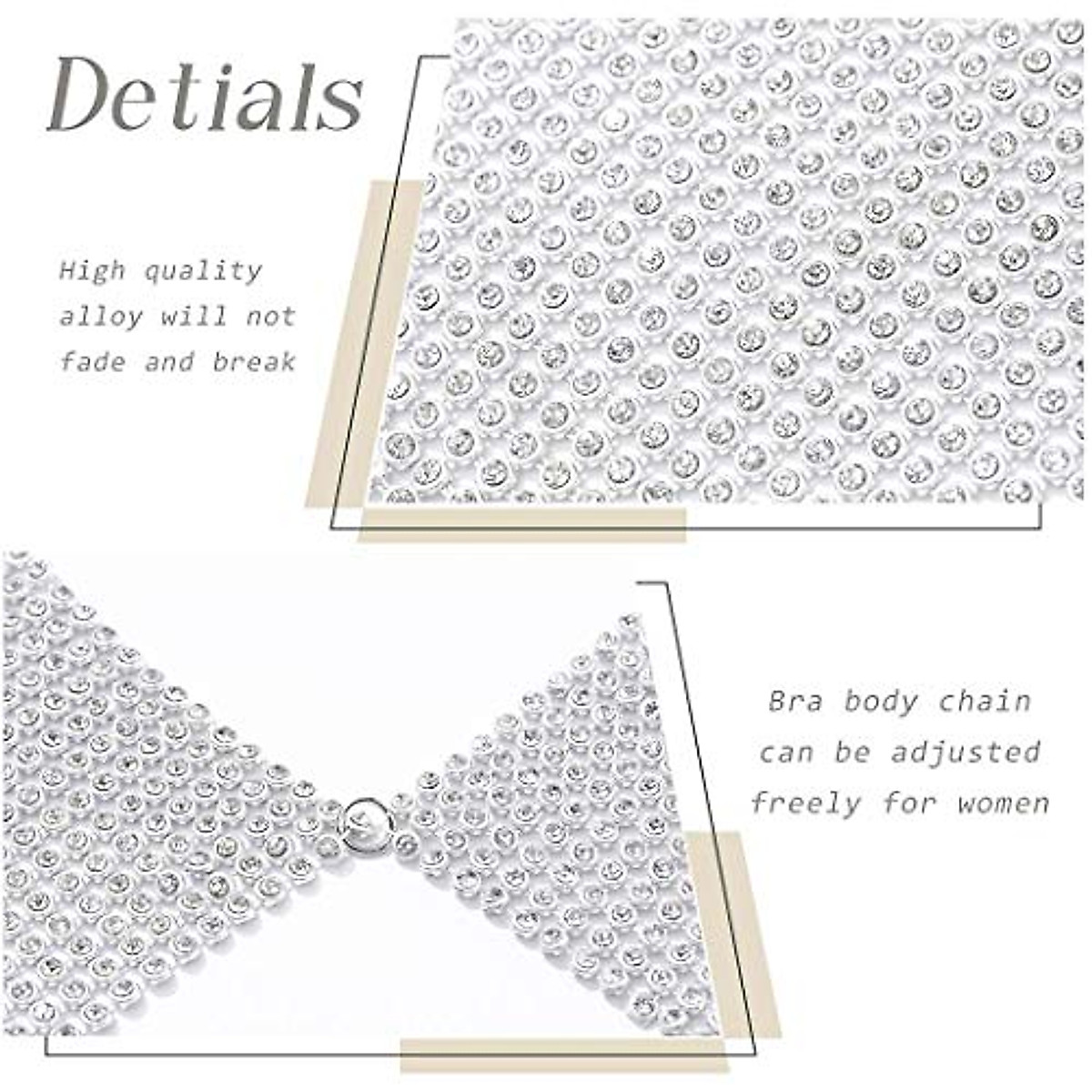 Bodiy Boho Crystal Body Chains Bra Silver Sexy Bikini Body Chain Jewerly for Women and Girls