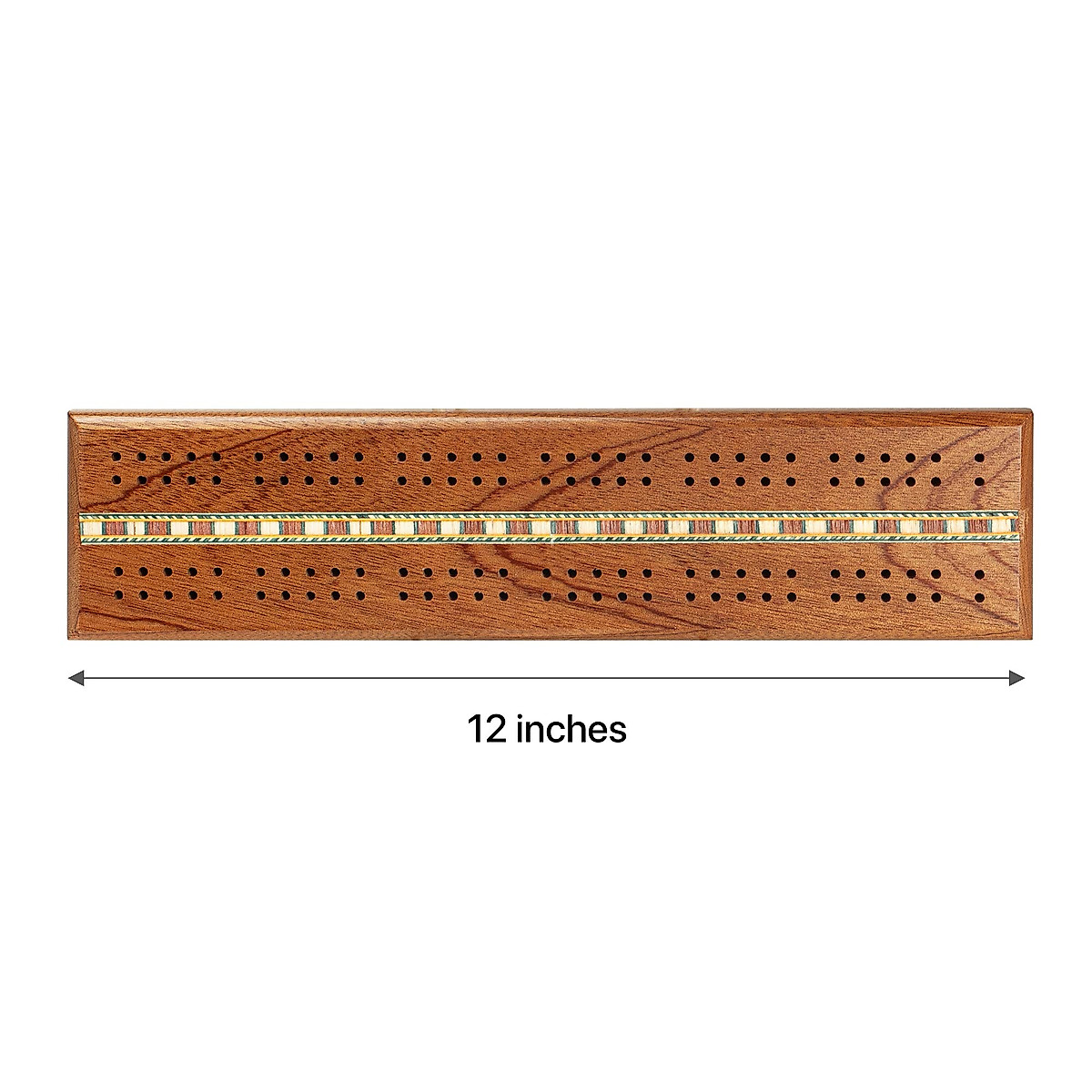Sterling Games Wooden Cribbage 12 inch Double Track Cribbage Board with Rich Italian Inlaid 2 Players