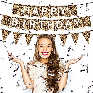 Leopard Print Happy Birthday Banner, Cheetah Print Pennant Banner, Cheetah Birthday Decorations, Cheetah Party Decorations, Jungle Safari Animal Print Baby Shower Theme Birthday Party Supplies