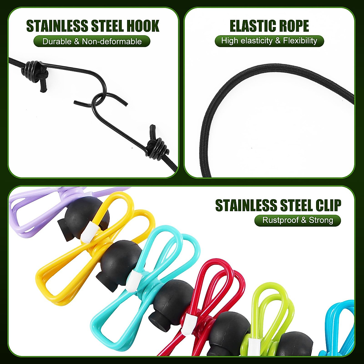 2 Pack Camping Clothesline Portable 12 Clothespins, Camping Accessories Travel Clothesline for Outdoor Indoor, Retractable Clothes Line Elastic Clothesline for Camper Hotel Room