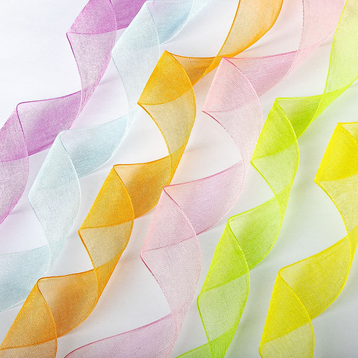 SOFIRE 6 Spools Sheer Chiffon Organza Ribbon - 1 Inch Wide 60 Yards for Crafts, Gift Wrapping, Summer