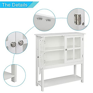 SEASD MDF CNC Painted Sideboard FCH 80 * 28 * 83.8cm Transparent Double Door Double Internal Compartment with Bottom Storage Shelf