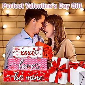 Valentines Day Decor Wooden Block Sign with LED Lights, Valentine Decor Wood Sign for Table Mantle, Valentine Gifts for Her Valentine Farmhouse Battery Operated Wood Sign Tabletop Tiered Tray Decor