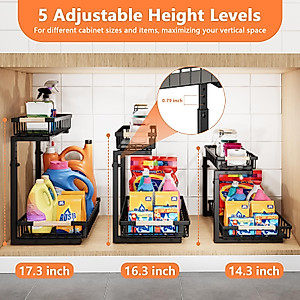 Under Sink Organizer, 2 Packs 2 Tier Under Sink Organizers and Storage, Slide out Pull out Cabinet Organizer Shelf, Metal Sliding Drawer for Kitchen Bathroom Pantry Cabinet Closet Organization Rack