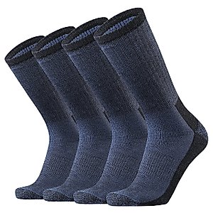 Ortis Merino Wool Cushion Crew Socks for Men Outdoor Hiking Hike Moisture Wicking Heavyweight Thick Warm Steel Toe Work Boots(NavyBlue L)