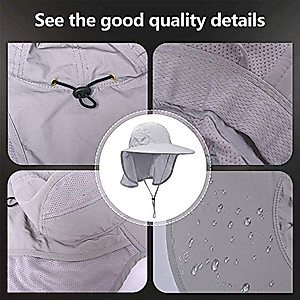 lenikis Unisex Outdoor Activities UV Protecting Sun Hats with Neck Flap Black Grey