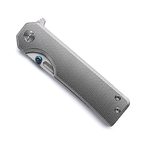 Ameight Knives Glear II Flipper Folding Knife 3.45" M390 Hand Hollow Ground Rubbed Satin Blade Sandblasting Titanium Handle Camping Hiking Pocket Knife AM8-007GYII